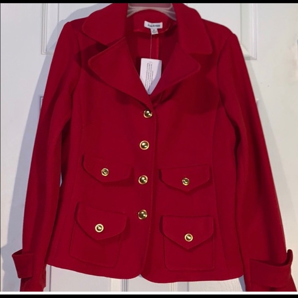Jackets & Coats | Nwt Bold Red Blazer With Beautiful Gold Accents ...